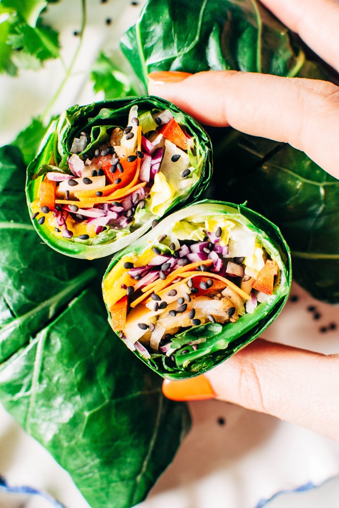rainbow collard green spring rolls with shrimp {paleo} - nyssa's kitchen